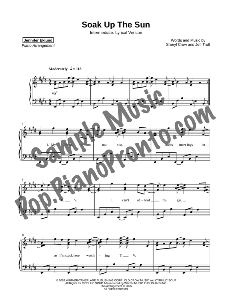 Soak Up The Sun (Intermediate: Lyrical Version) By Sheryl Crow - F.M. Sheet Music - Pop ...